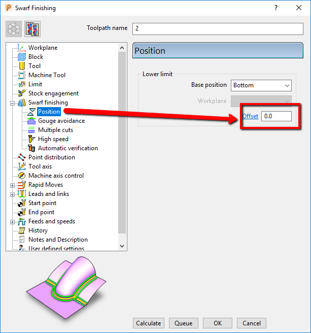 How to add an offset to a swarf toolpath using PowerMILL