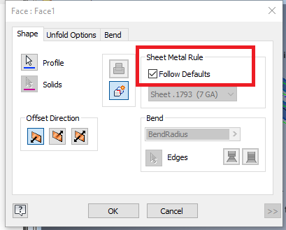 Error: "Flat pattern from body with overridden rule is not supported" in sheet metal parts in ...