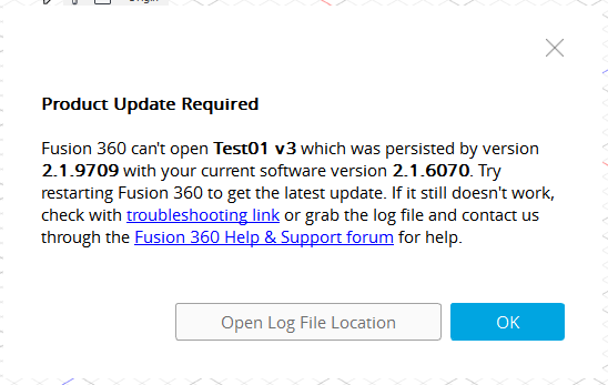 "Unable to open" or "Product Update Required" or "Cannot open design" when trying to open a ...