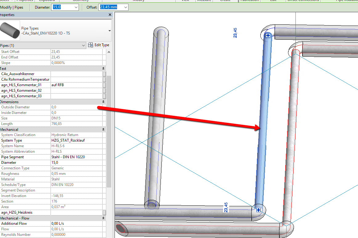 Missing outside and inside pipe dimension in Revit properties window