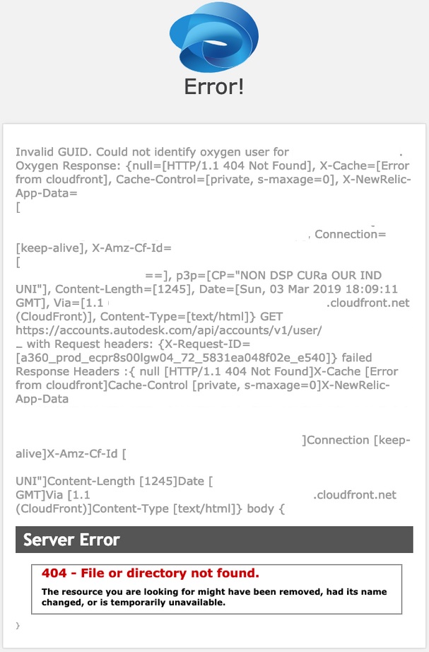 "Unable to load data..." when launching Fusion and "Invalid GUID..." in the web browser