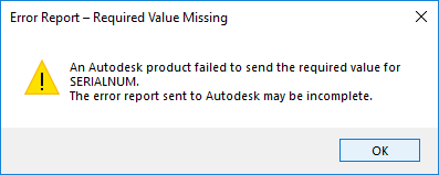 "An Autodesk product failed to send the required value for SERIALNUM" with Alias