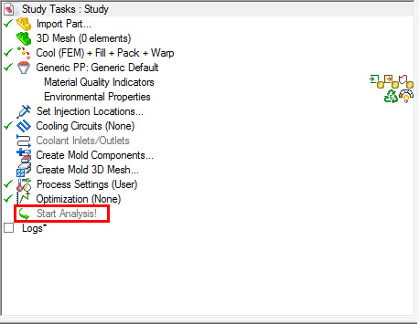 Start Analysis or Analyze button is greyed out in Moldflow