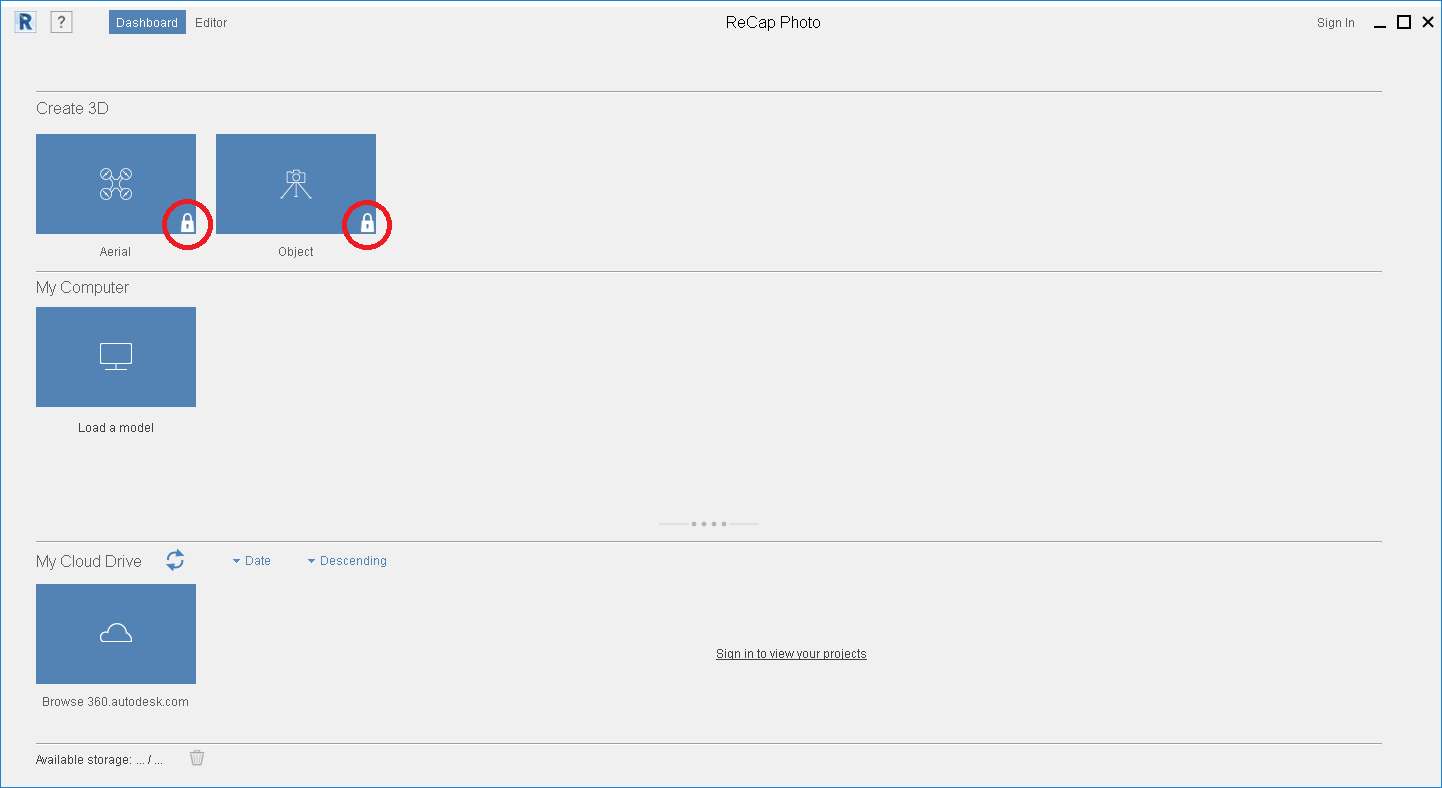 Create 3D Object and Aerial functions are locked in ReCap Photo