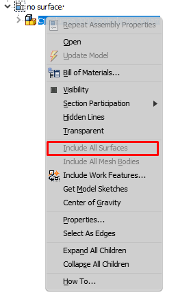 Surface body parts are not visible in Inventor drawing view