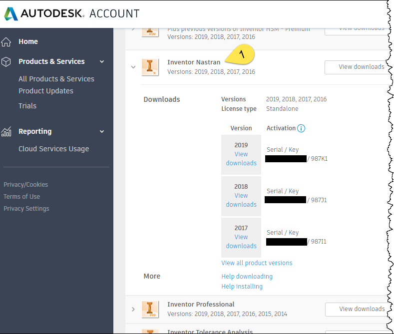 Unable to find Nastran In-CAD for download in my Autodesk account