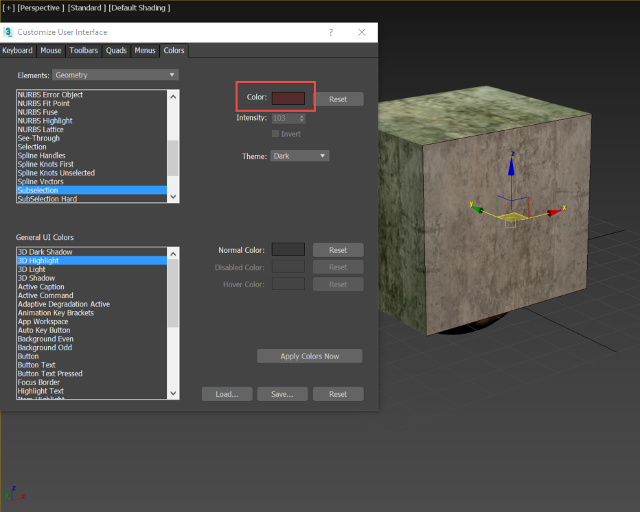 How to lighten polygon selection color to more easily view UV mapping changes in 3ds Max