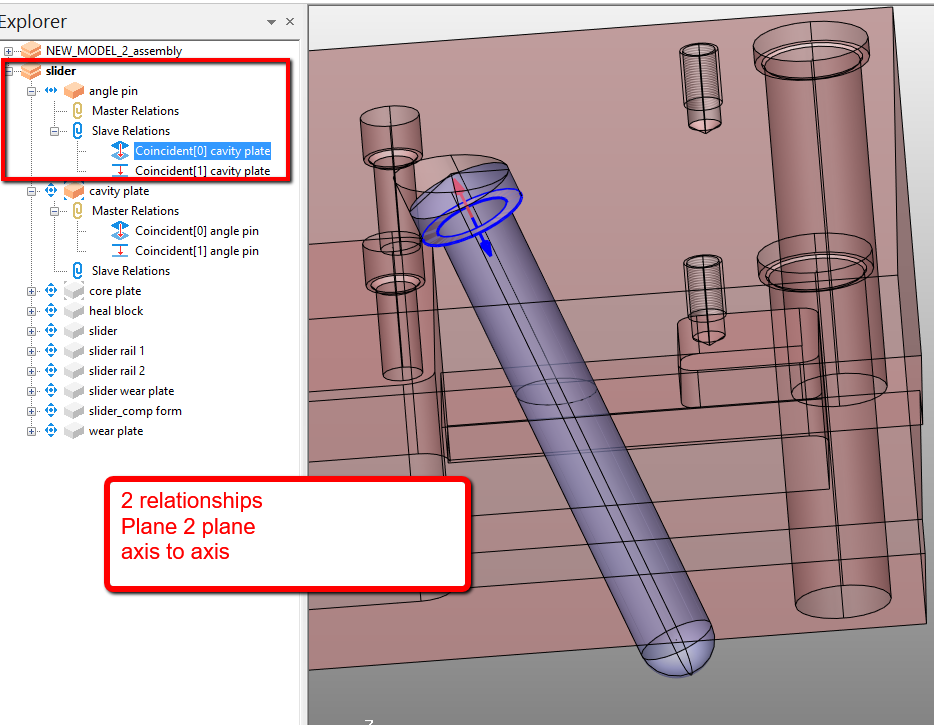 How to make sliding core assembly relationships in PowerShape.
