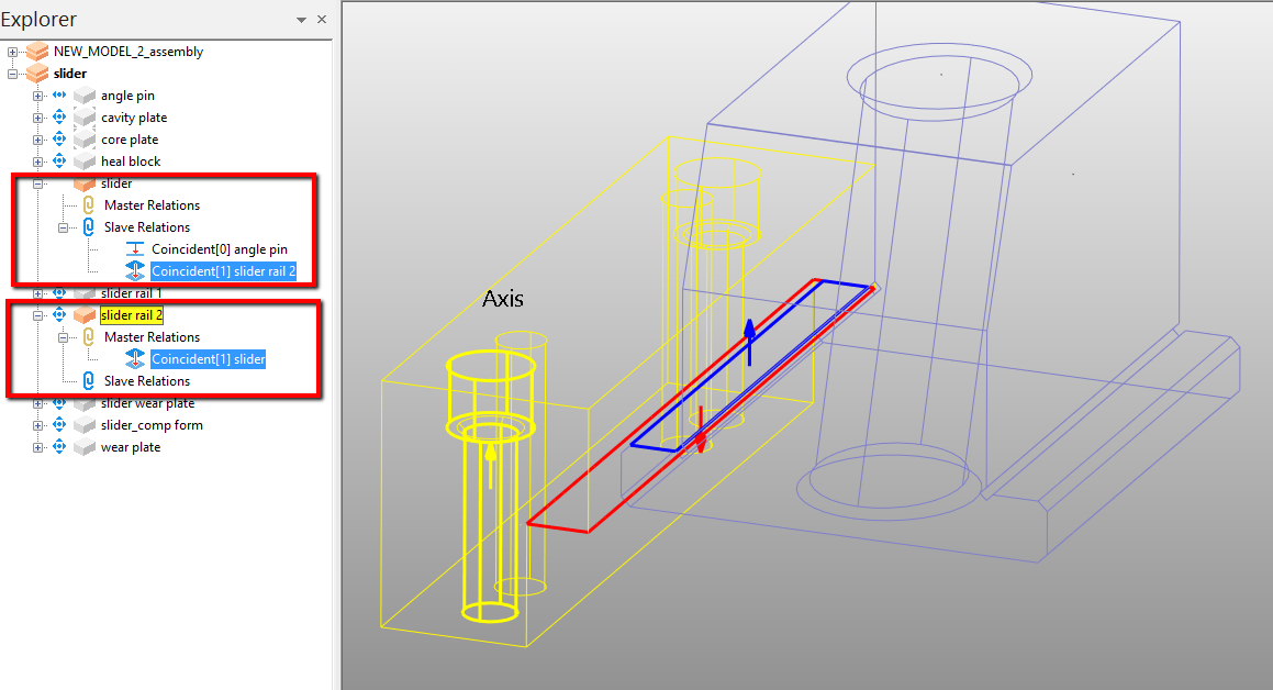 How to make sliding core assembly relationships in PowerShape.