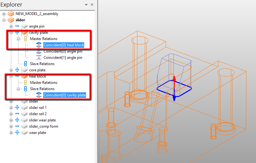 How to make sliding core assembly relationships in PowerShape.