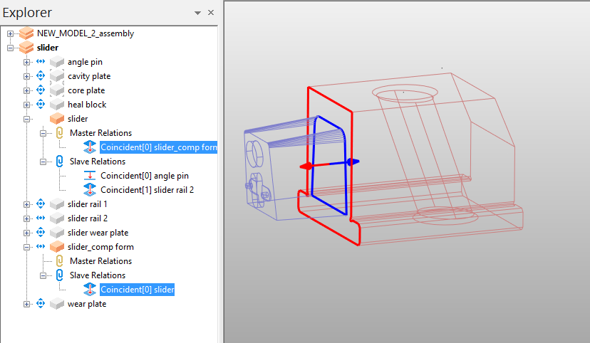 How to make sliding core assembly relationships in PowerShape.