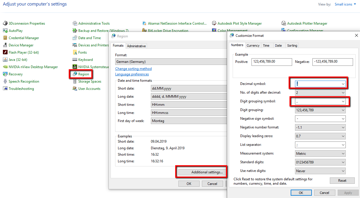 Error about invalid characters in Civil 3D settings and options