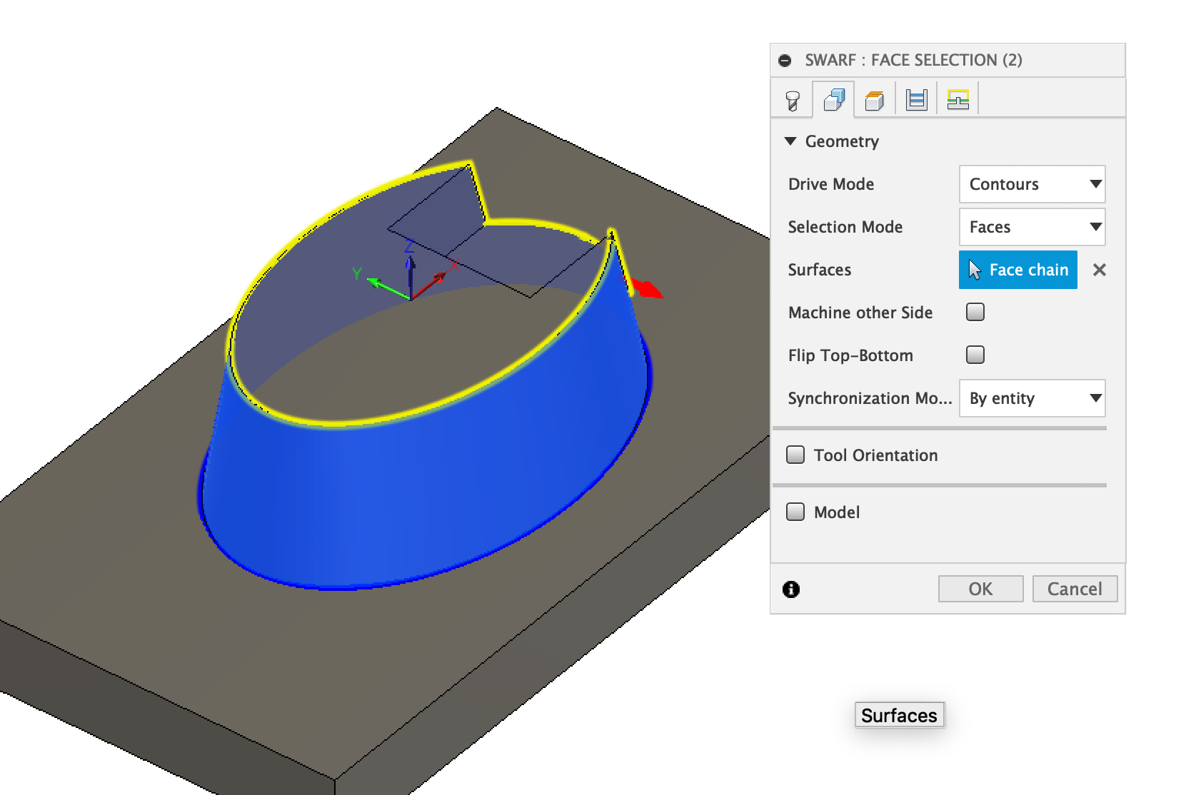 Unexpected results and "Invalid Surface" errors with face selection in Swarf toolpaths in Fusion ...
