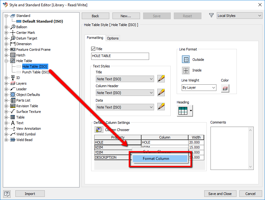 Changing hole table column precision in Styles Editor doesn't ...