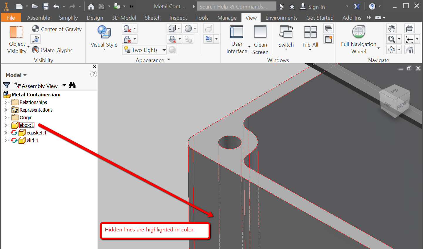Hidden edges are not highlighted in Inventor 2018 or later
