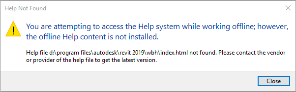 "You are attempting to access the Help system while working offline ...