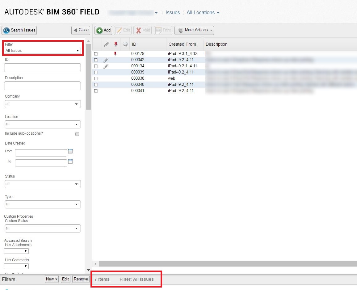 所有问题均未显示在 BIM 360 Field（经典）Web 应用程序上的问题部分中
