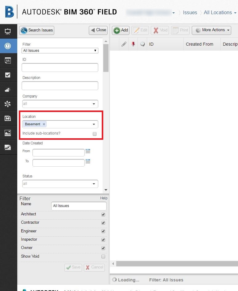 所有问题均未显示在 BIM 360 Field（经典）Web 应用程序上的问题部分中