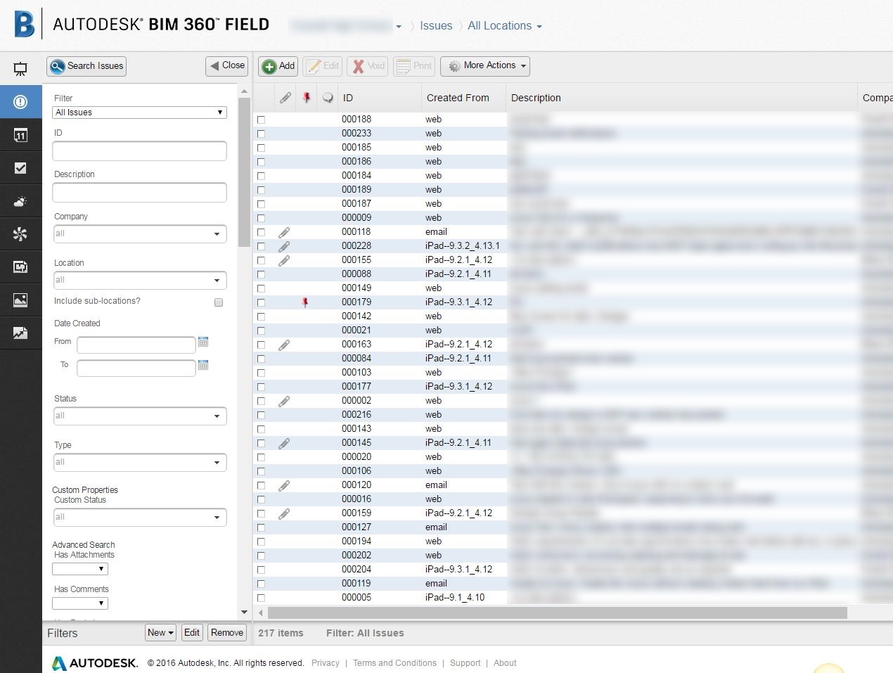 所有问题均未显示在 BIM 360 Field（经典）Web 应用程序上的问题部分中