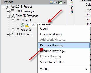 How to remove a file from an AutoCAD Plant 3D project on Autodesk Vault