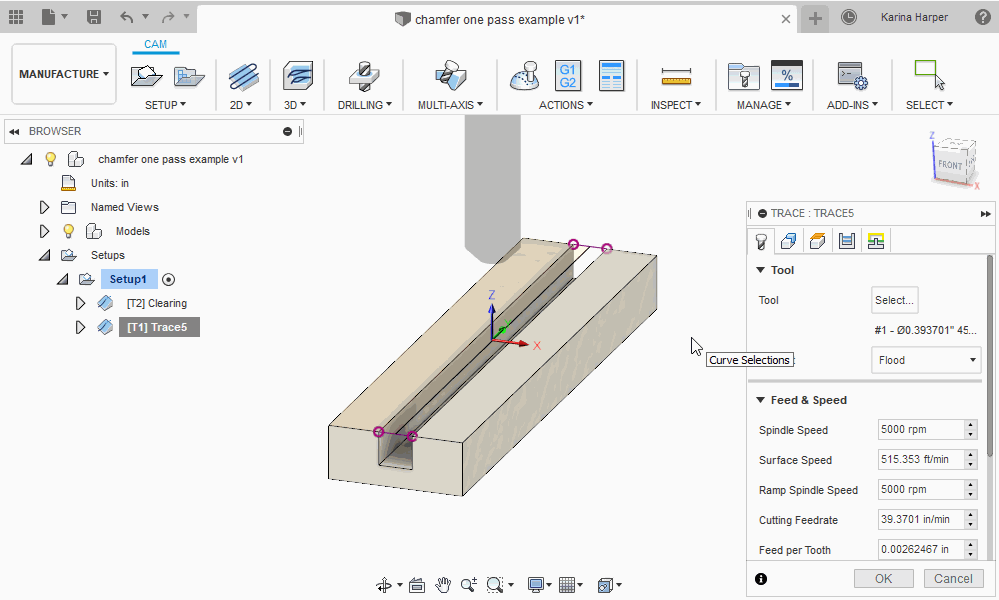 How To Chamfer Two Edges In One Pass In Fusion 360 Manufacture Inventor Cam And Hsmworks 