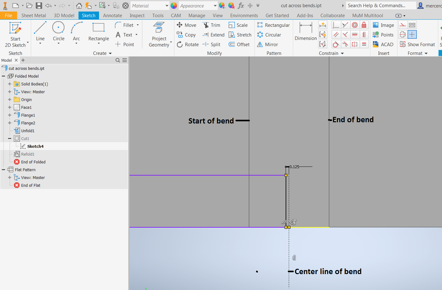 Bend center lines in sheet metal flat pattern are missing in Inventor