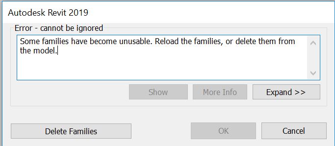 "Some families have become unusable" when opening a model in Revit