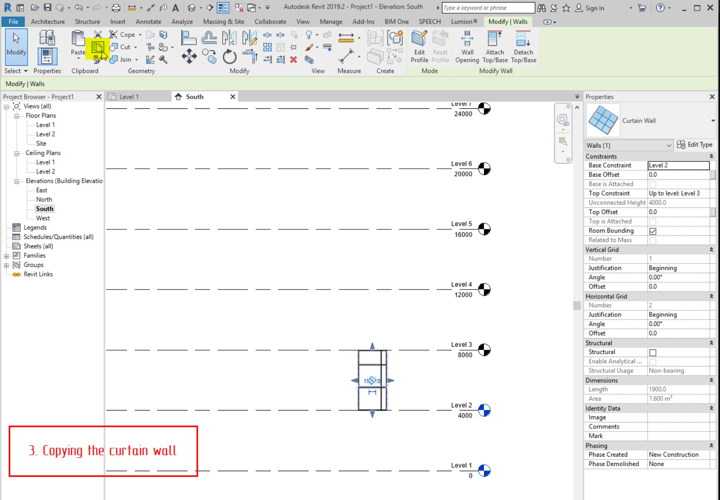 Curtain walls or curtain panels reference the original level after ...