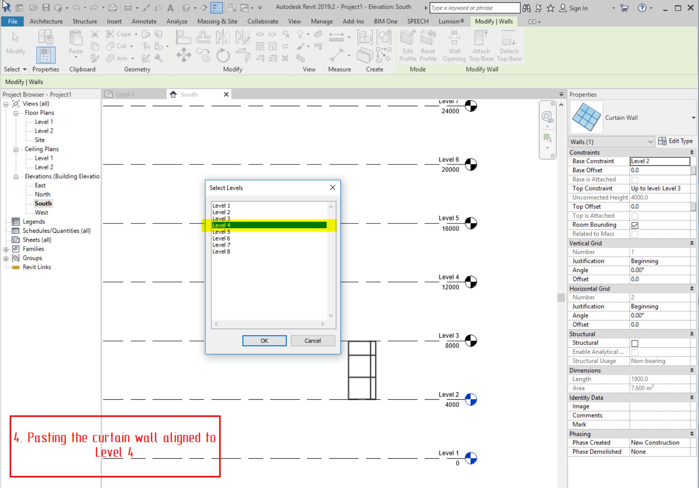 Curtain walls or curtain panels reference the original level after ...