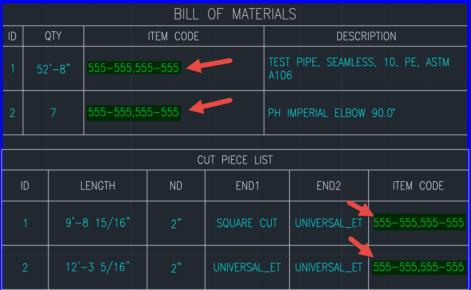 Adding the "Item Code" column to an Isometric BOM and Cut Piece List ...