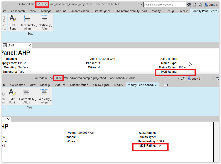 MCB rating parameter in Revit panel schedules displays "1A" in Revit ...