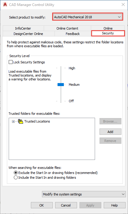 Different tabs show up for each AutoCAD based product in CAD Manager ...