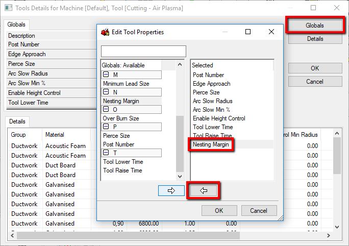 How to configure material depending Nesting Margins in CAMduct
