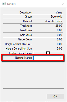 How to configure material depending Nesting Margins in CAMduct