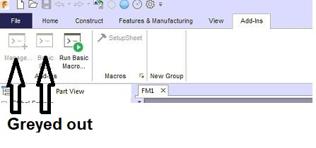 Manage add-ins is grayed out in FeatureCAM