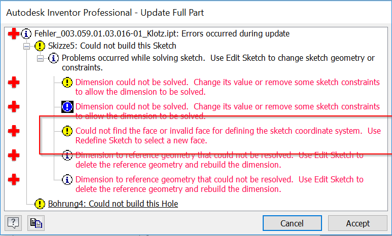 "Could not find the face or invalid face for defining the sketch ...