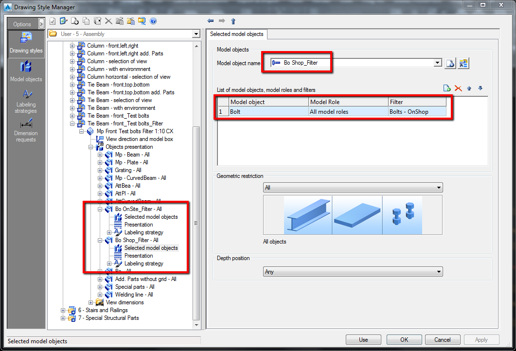 Model objects "Shop bolts" and "Site bolts" not working to set different presentation in details ...