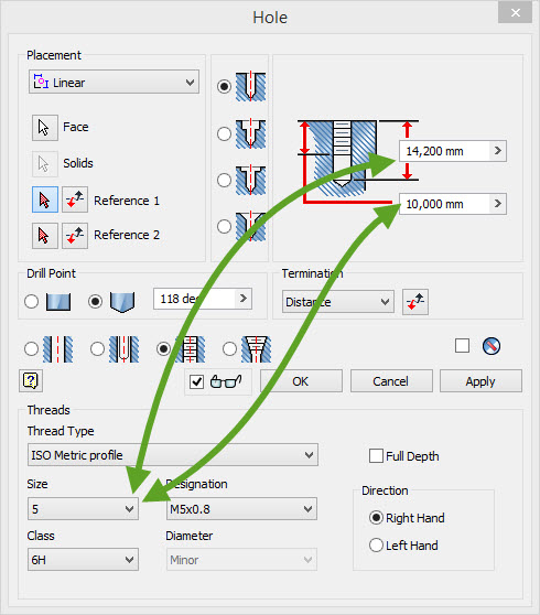 Inventor: When changing hole diameter hole depth is adjusted automatically by Inventor