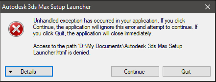 Arnold MaxToA installation error: "Access to the path D:\My_Documents ...