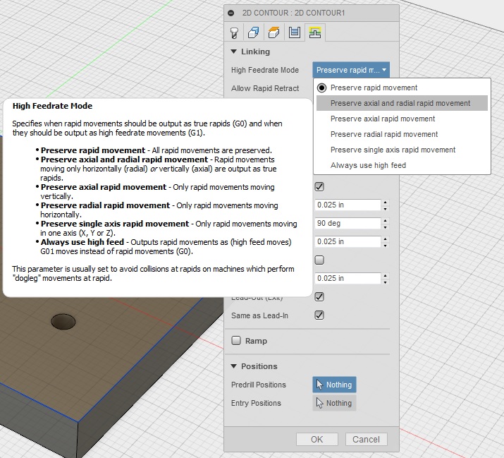 How to change the High Feedrate Mode in Fusion 360 CAM / HSM