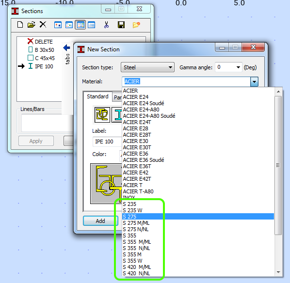 S235 is the only Eurocode steel material visible when creating a new ...