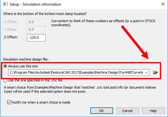 How to insert a simulation machine design file in FeatureCAM