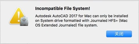 "Incompatible File System!" when installing or launching AutoCAD for Mac