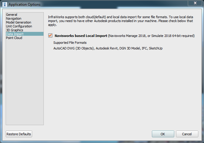 Importing files to Infraworks requires Navisworks