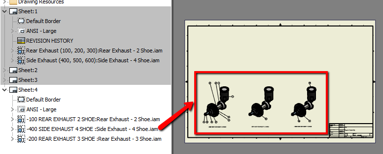 How to move views between sheets in Inventor drawing