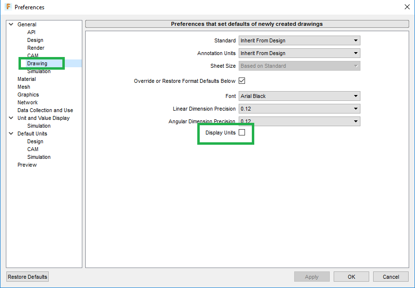 Fusion - How to turn off unit display in Drawings