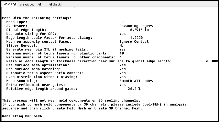 Model stuck attempting to mesh in Moldflow, but does not fail