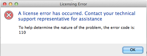 "A license error has occurred. Contact your technical support ...