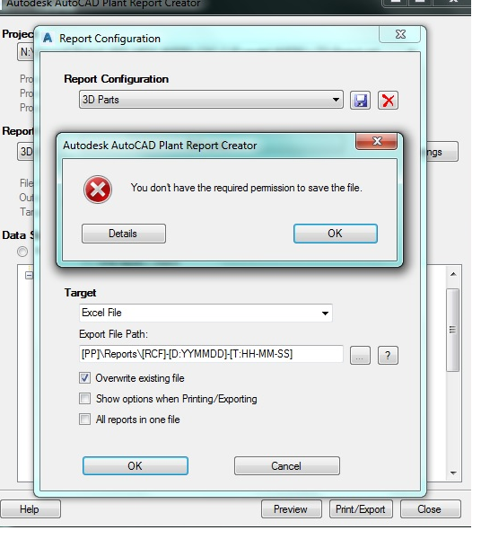 "You don't have the required permission to save the file" when saving report to Excel from ...