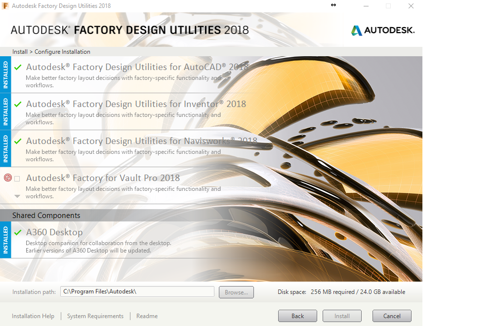 Installing AutoCAD side for Factory Design Utilities
